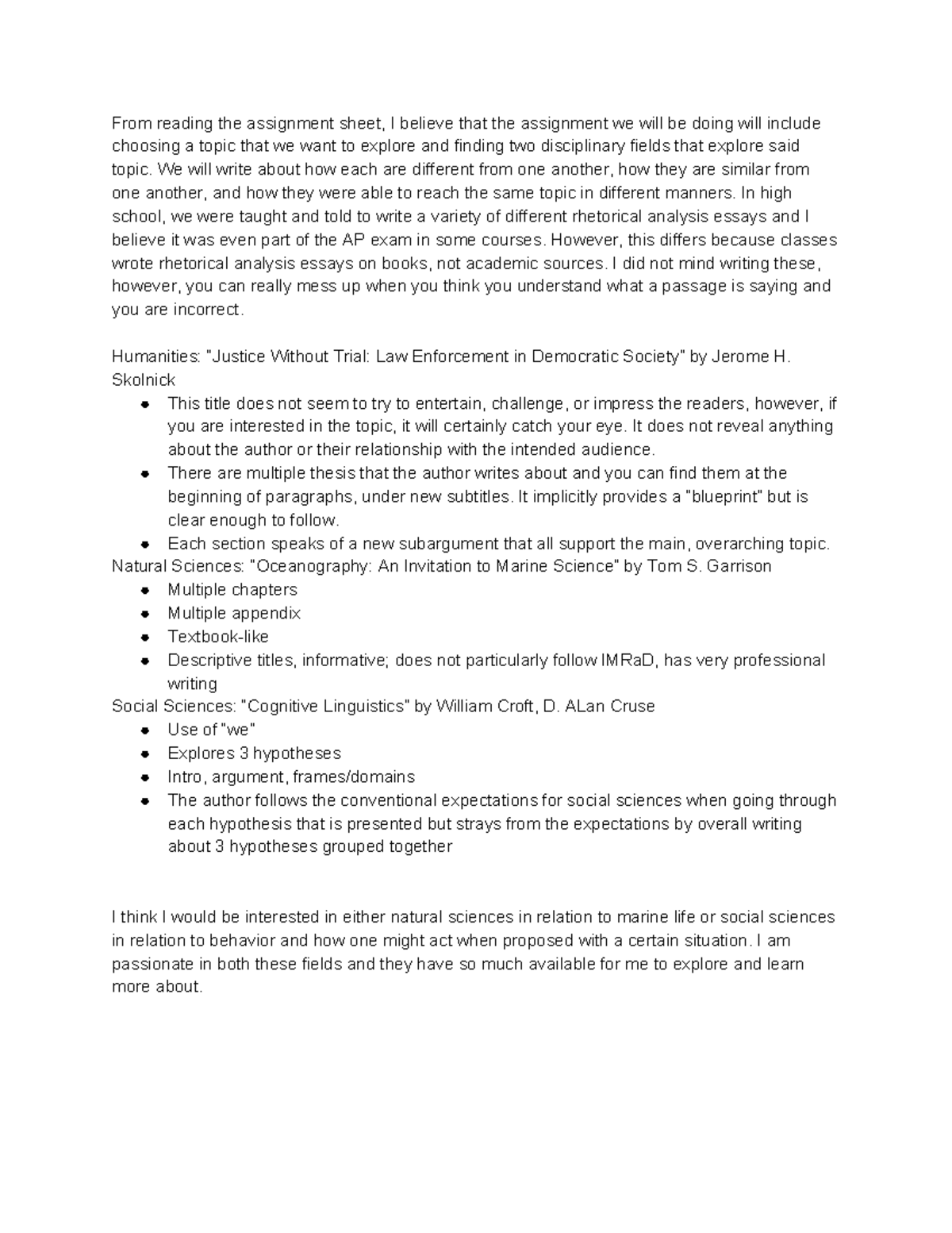 ENG 101 Assignment - From reading the assignment sheet, I believe that ...