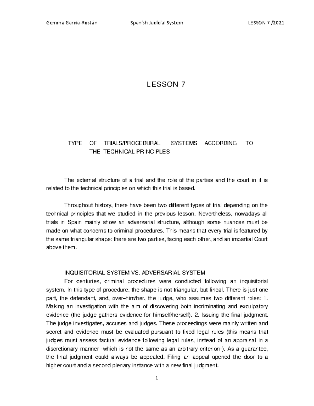 Tema 7 judicial - Apuntes STJ - LESSON 7 TYPE OF TRIALS/PROCEDURAL ...