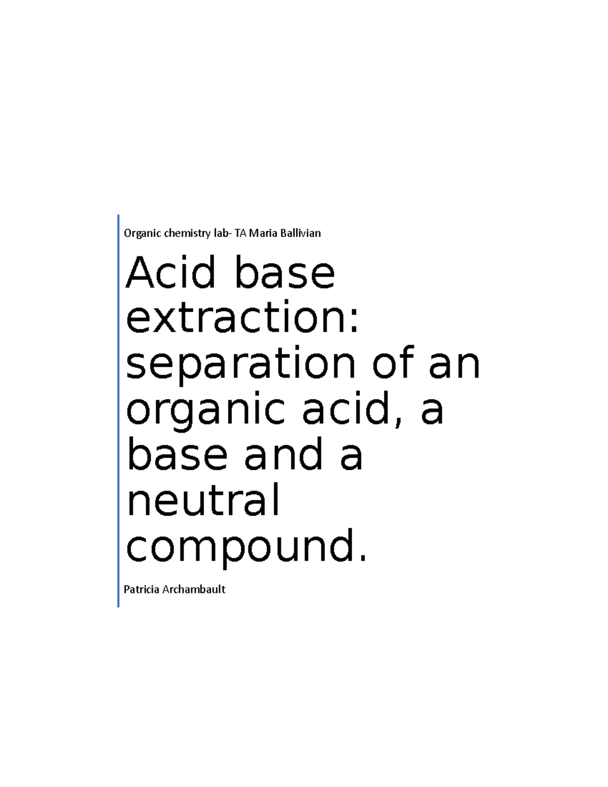 Acid base extraction - kkkmk - Organic chemistry lab- TA Maria ...