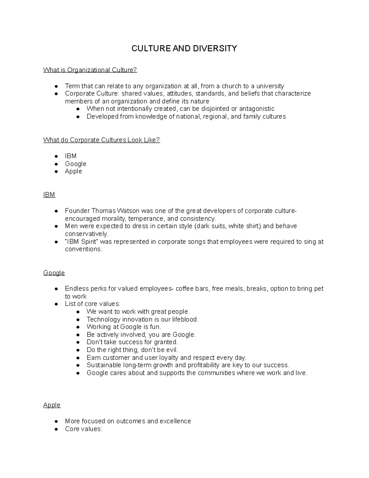 BUS 200 Notes Culture and Diversity Part 1 - CULTURE AND DIVERSITY What ...