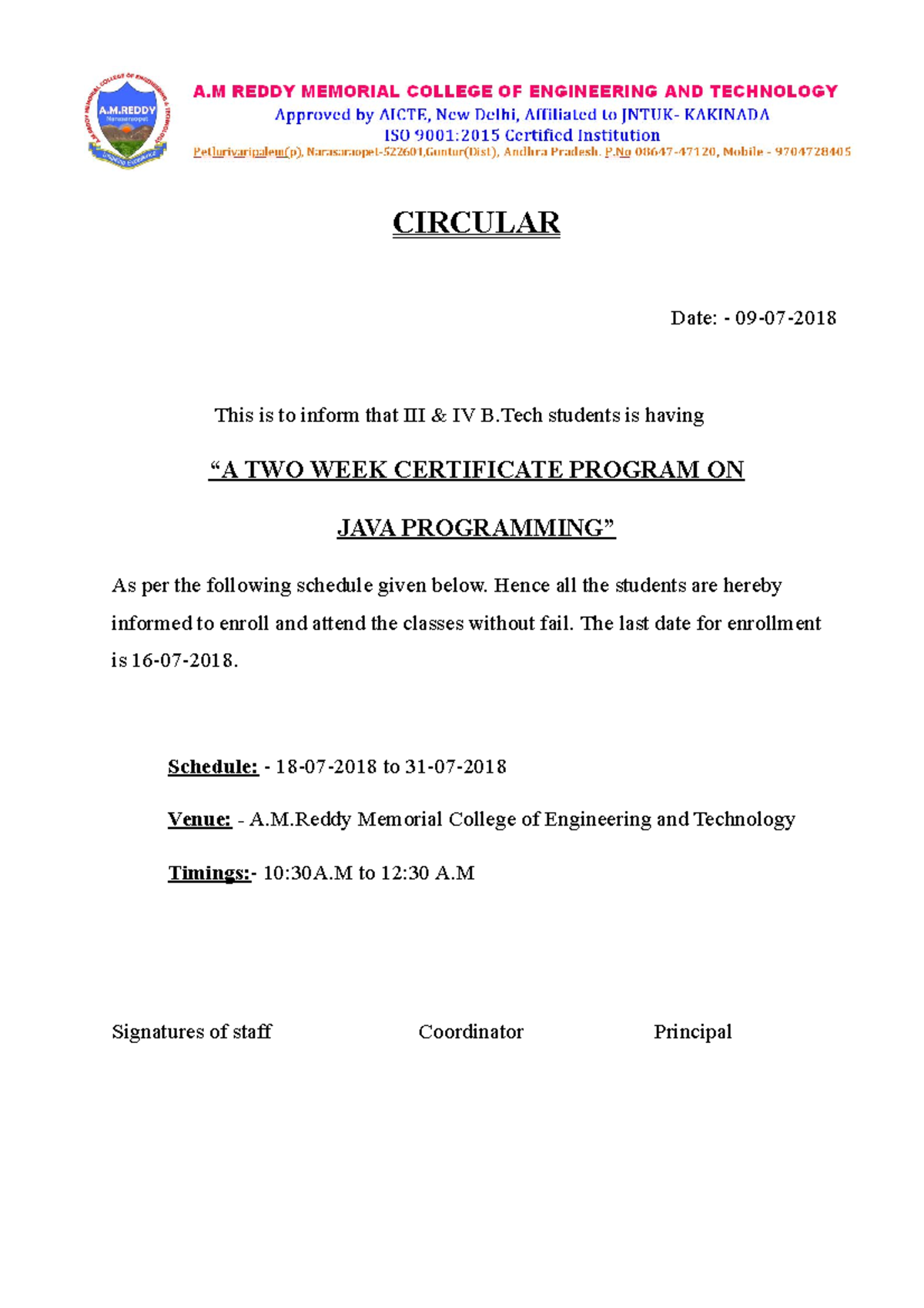 01 invitation - CIRCULAR Date: - 09-07- This is to inform that III & IV ...