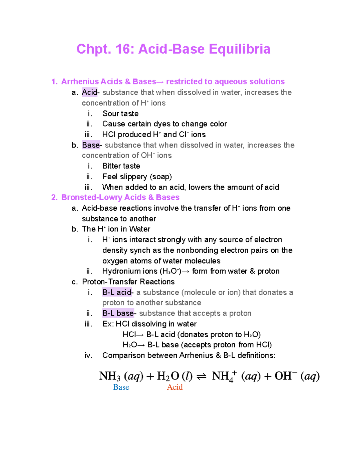 Chpt 16 notes-4 - chapter notes - Chpt. 16: Acid-Base Equilibria 1 ...