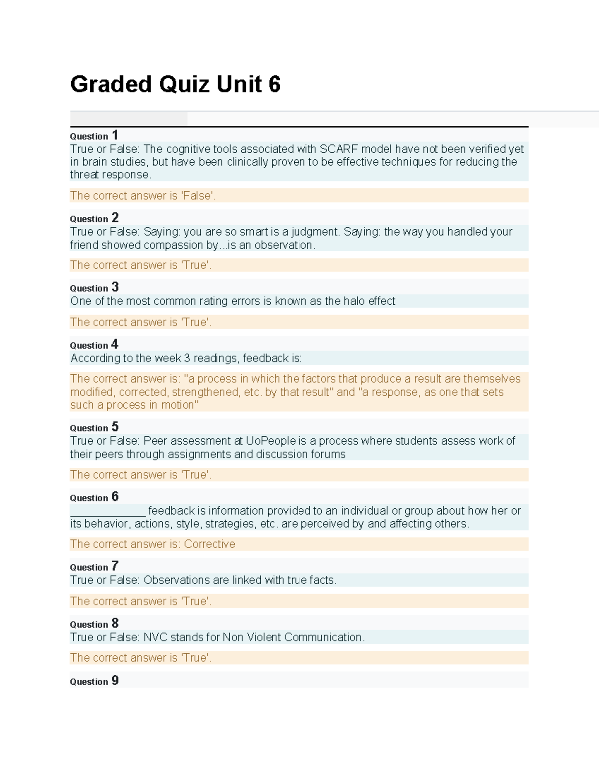 Graded Quiz Unit 6 Psyc 1205 2024 - Graded Quiz Unit 6 Question 1 True or False: The cognitive ...