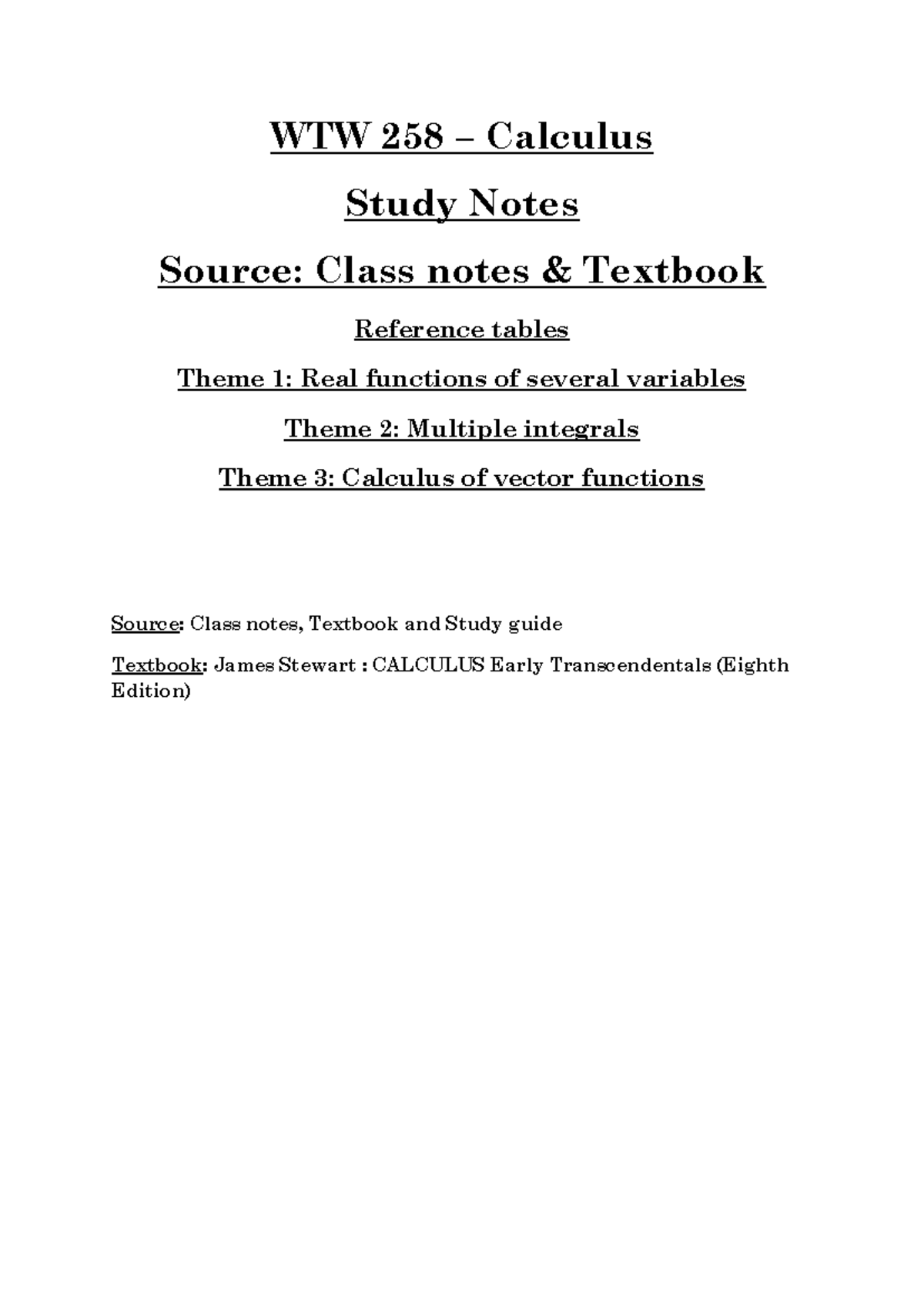 WTW 258 - Summary Calculus 258 - WTW 25 8 – Calculus Study Notes Source ...
