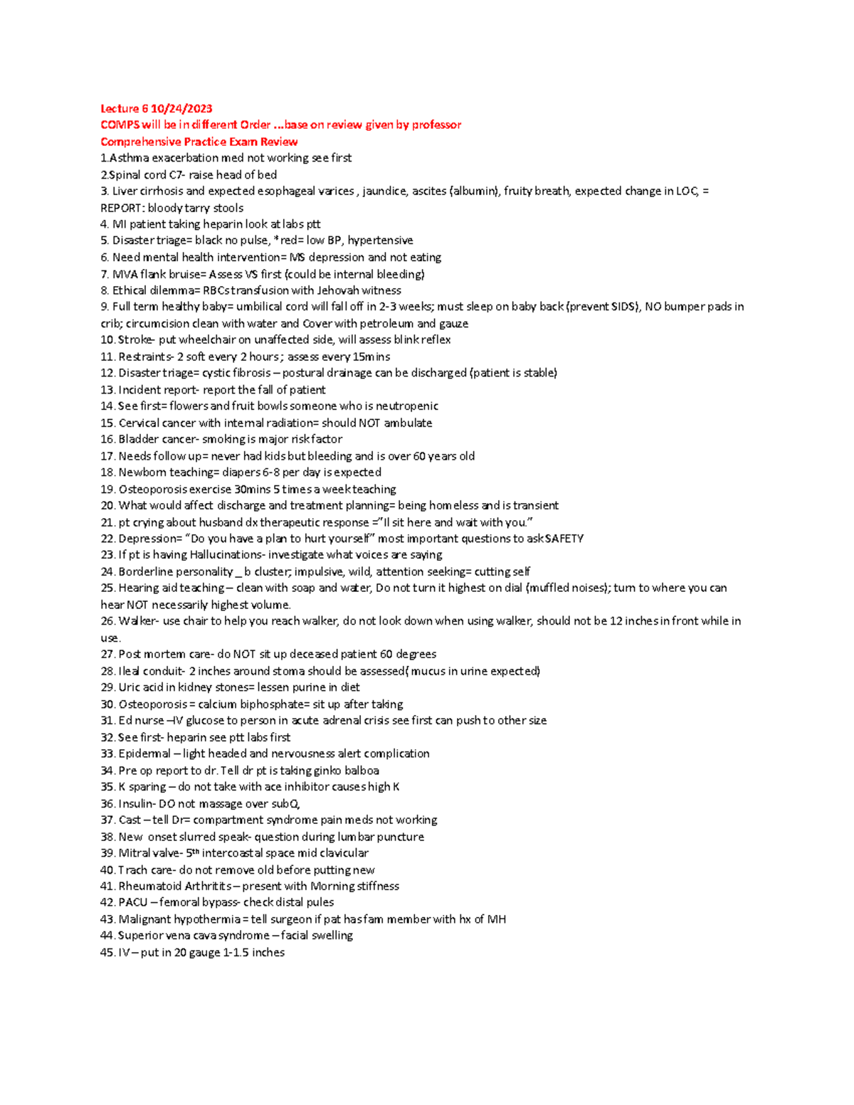 Practice Comp - Lecture 6 10/24/ COMPS will be in different Order .. on review given by ...