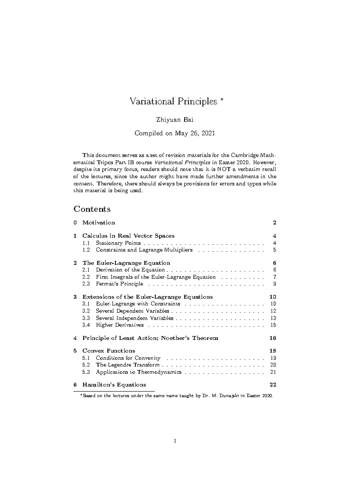 Variational Principles, Cambridge University Mathematics Tripos, Part ...