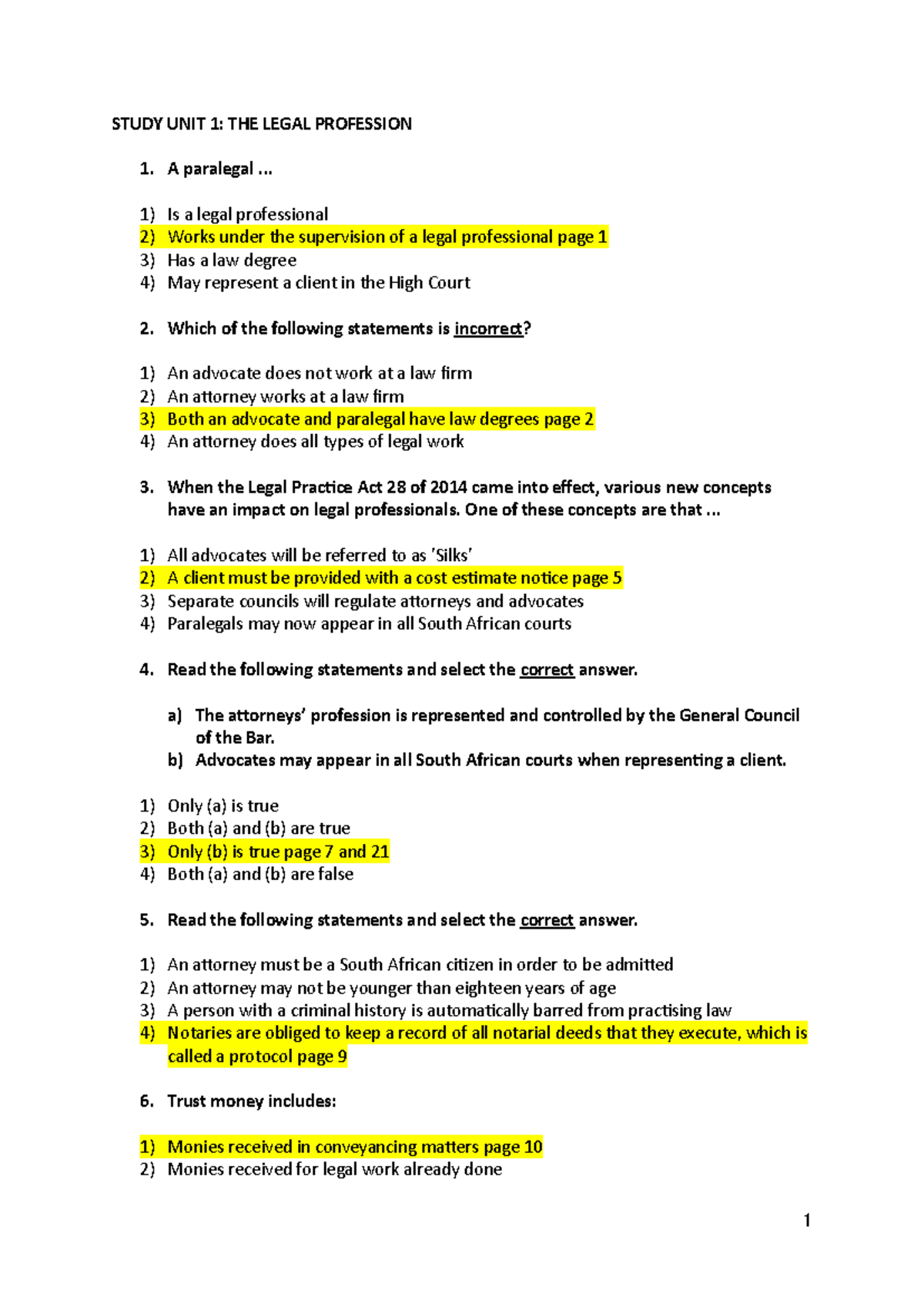 BWE1501 Q AND Memos-1 - Please get me those notes - STUDY UNIT 1: THE ...