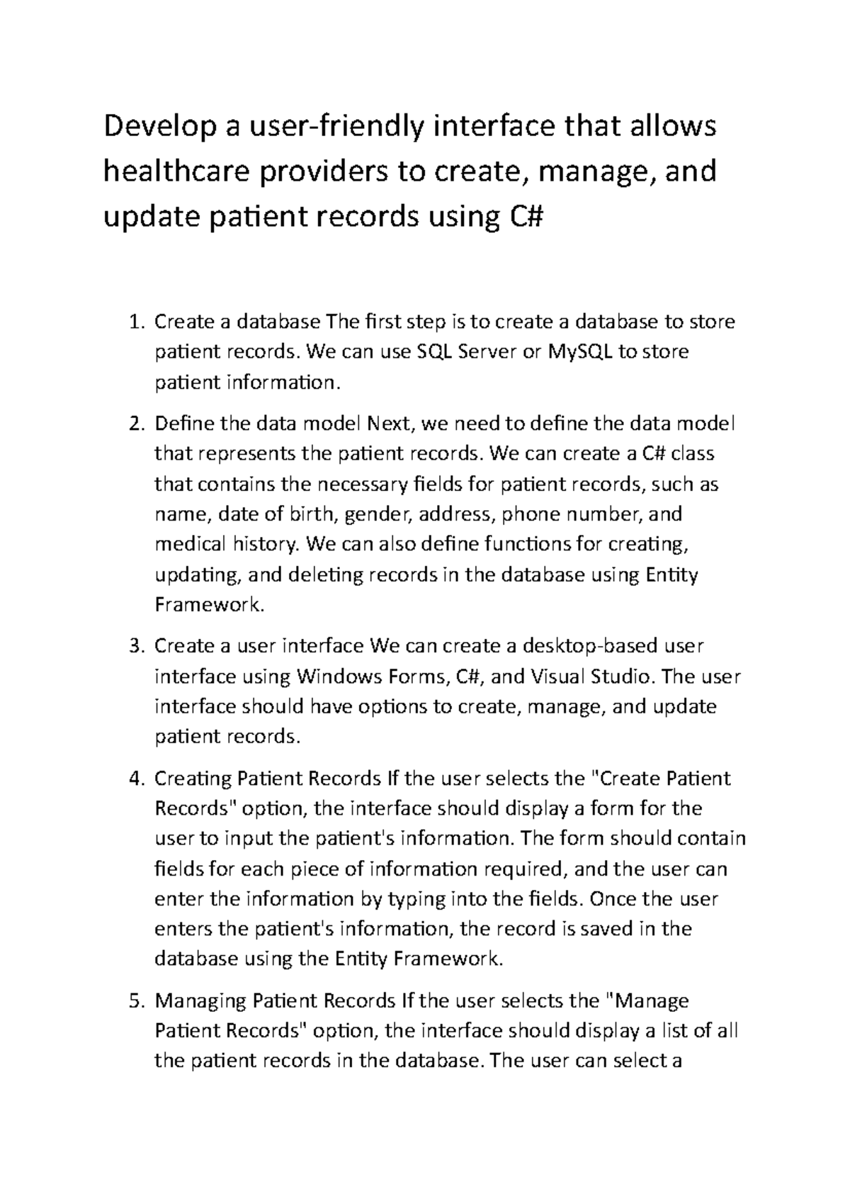 Develop a user-C# - Develop a user-friendly interface that allows ...