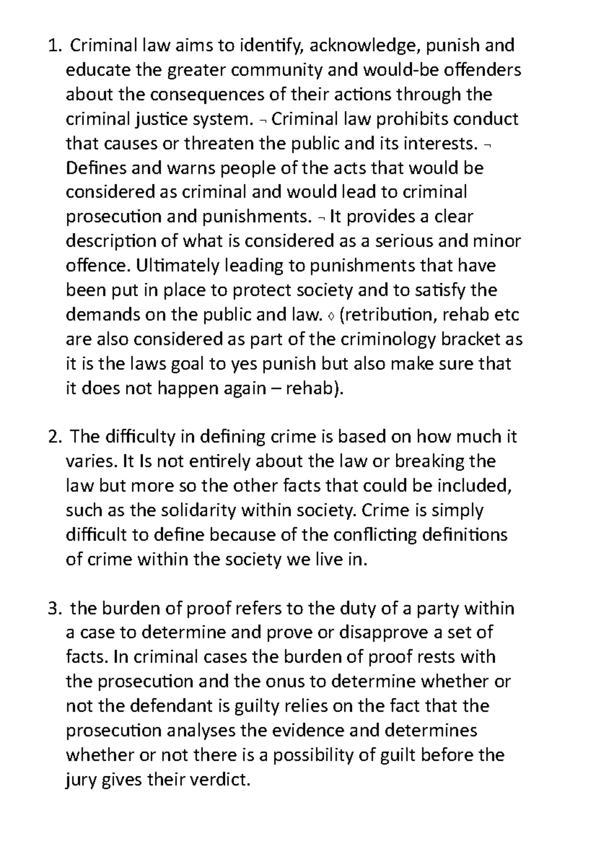 Ciminal law dotpoint - Criminal law aims to identify, acknowledge ...