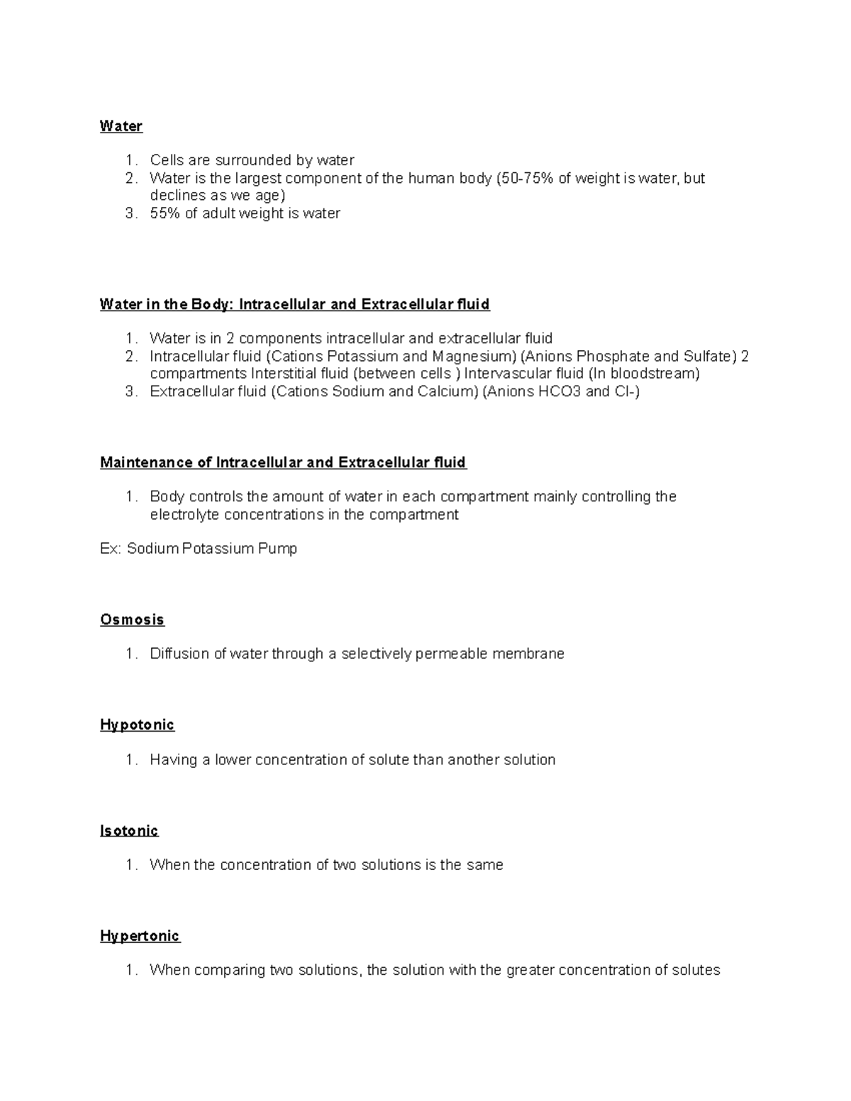 Chapter 14 Nutrition Notes - Water Cells are surrounded by water Water ...