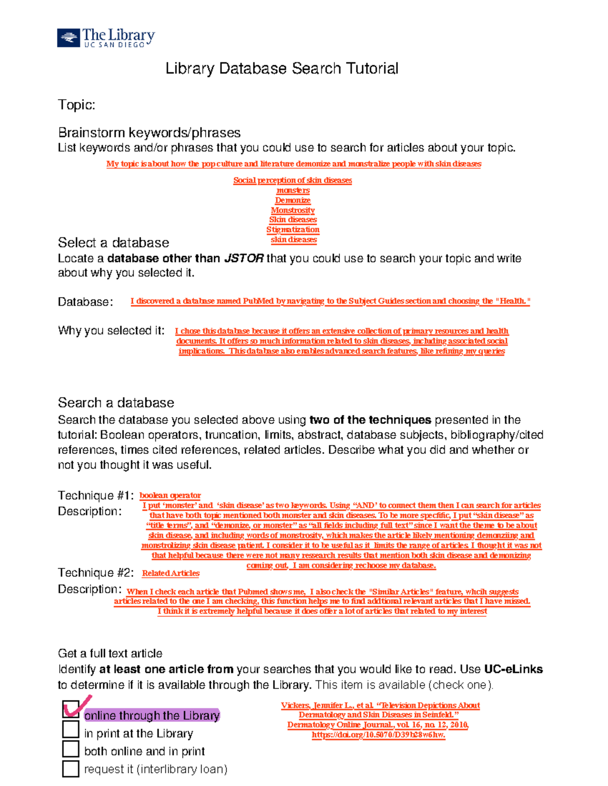 Database Search Tutorial Handout 1 - Library Database Search Tutorial ...