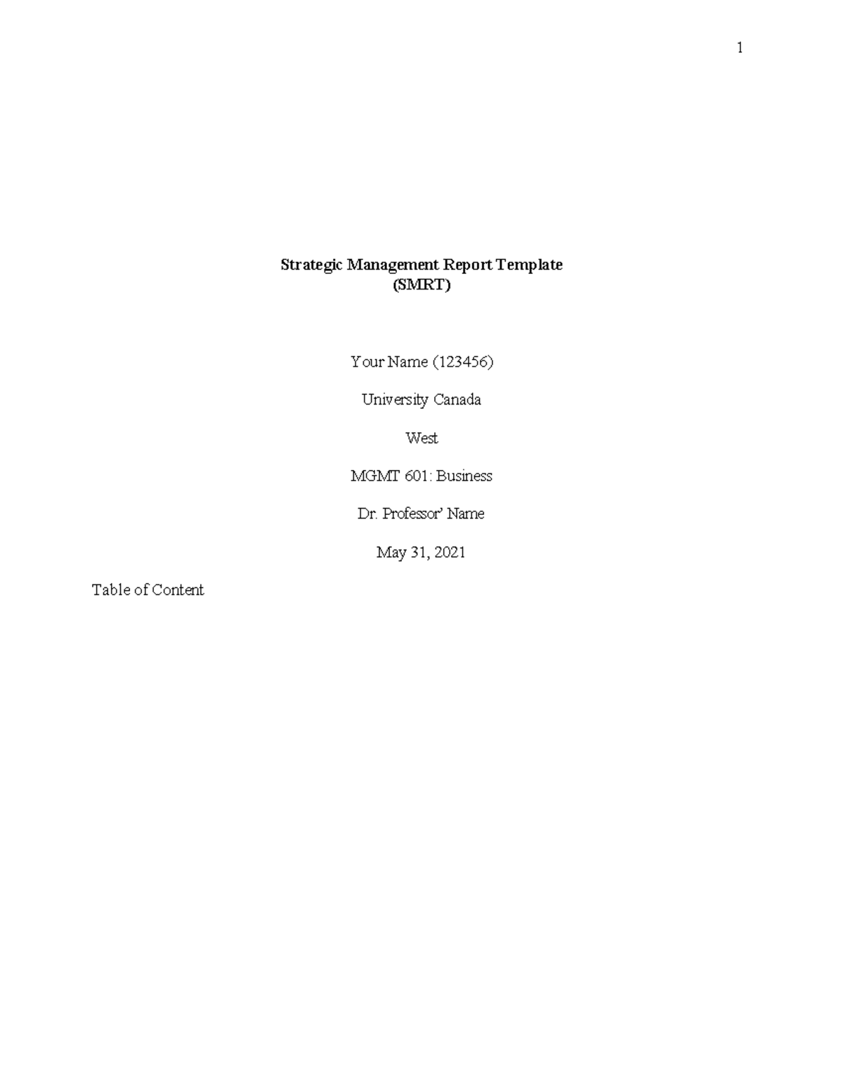 Strategic Management Report Template SMRT - Strategic Management Report ...