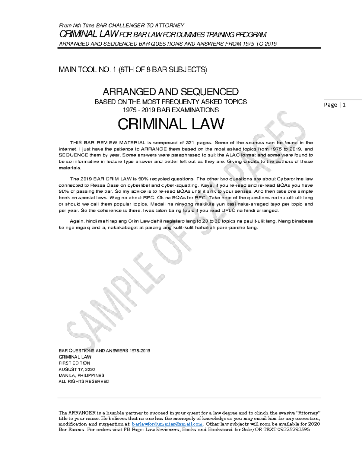 Pdfcoffee Criminal Law Bar Questions And Answers 1975 2019 CRIMINAL