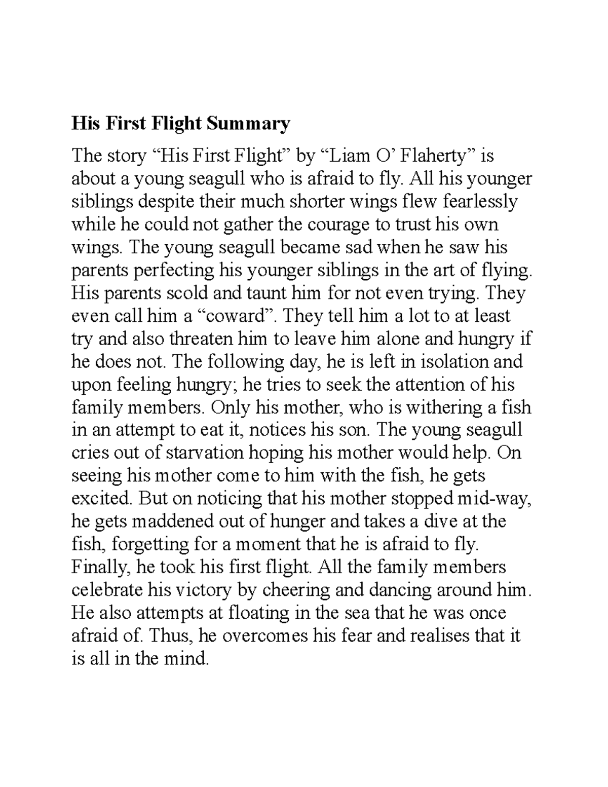 CBSE Class X English CH 3 TWO Stories About TO FLY Seagul Summary AND