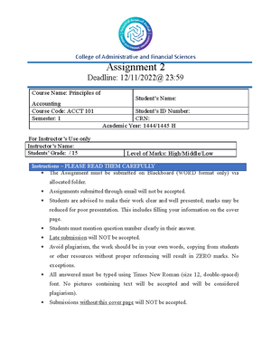 Assignment 2 ACCT 101 students copy - Assignment ( 2 ) Deadline ...