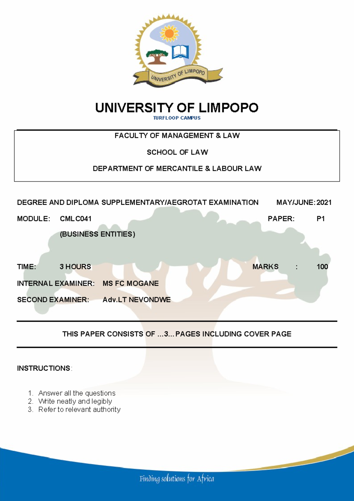 2021 Business Entities SUpplementary Exam - UNIVERSITY OF LIMPOPO ...