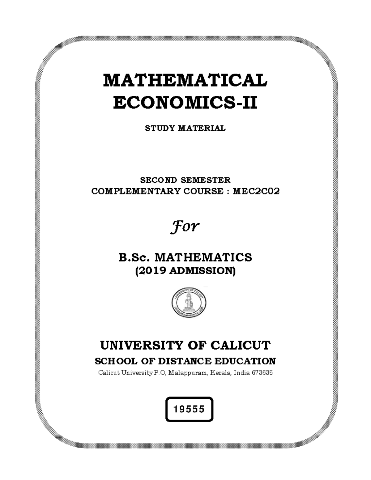 Mathematical Economics pdf - MATHEMATICAL ECONOMICS-II STUDY MATERIAL ...