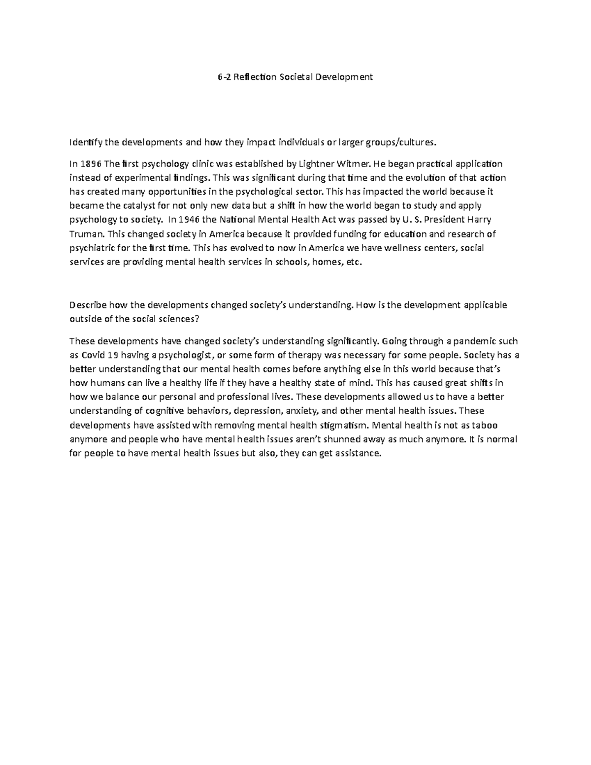 6-2 Activity Reflections Societal Development - 6-2 Reflection Societal ...