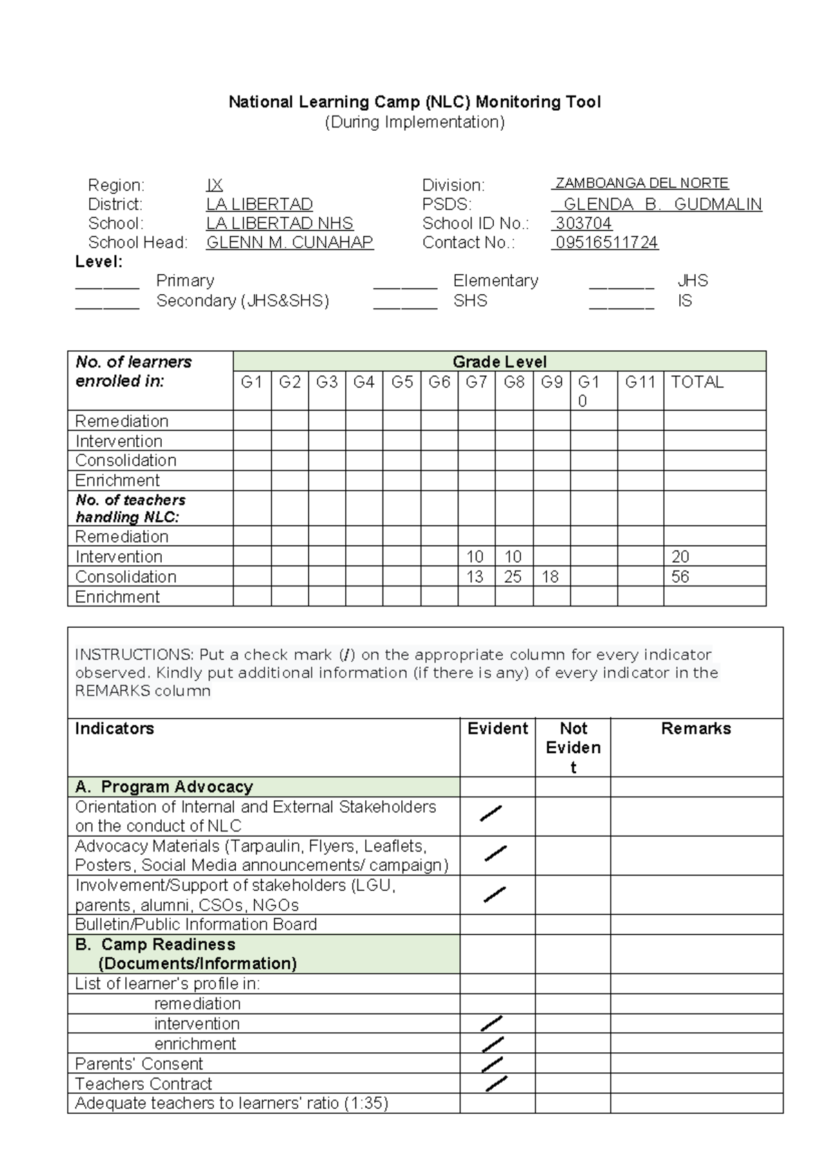 NLC M E Tool-Checklist-During Implementation - National Learning Camp ...