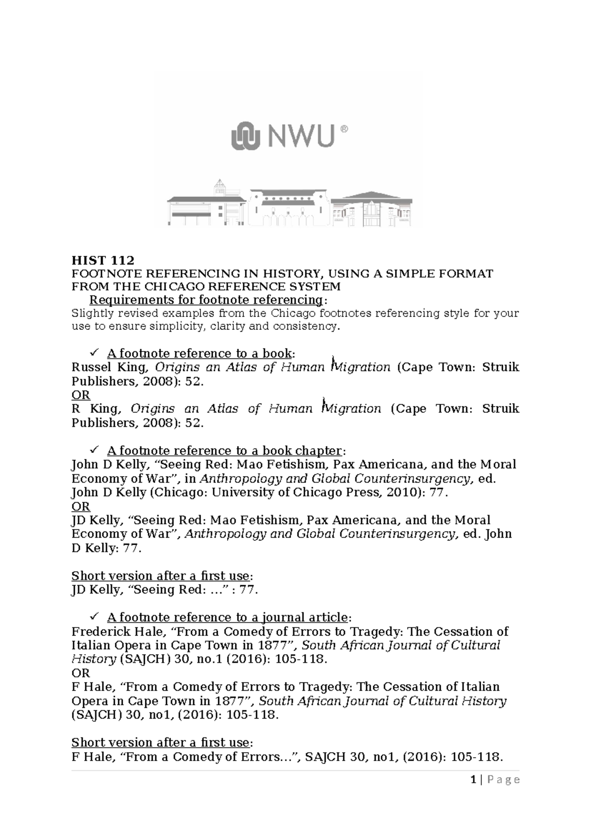Referencing footnotes-examples in Chicago, easy format 1 - HIST 112 ...