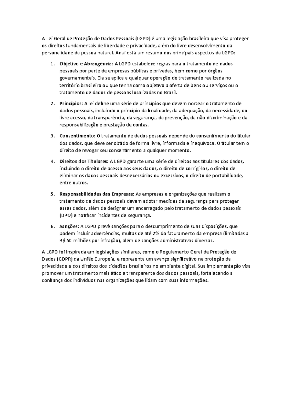 LGPD - Resumo de aula - A Lei Geral de Proteção de Dados Pessoais (LGPD ...