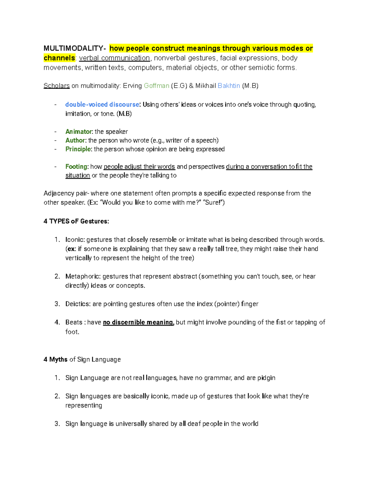 Revised ch2 notes - MULTIMODALITY- how people construct meanings ...