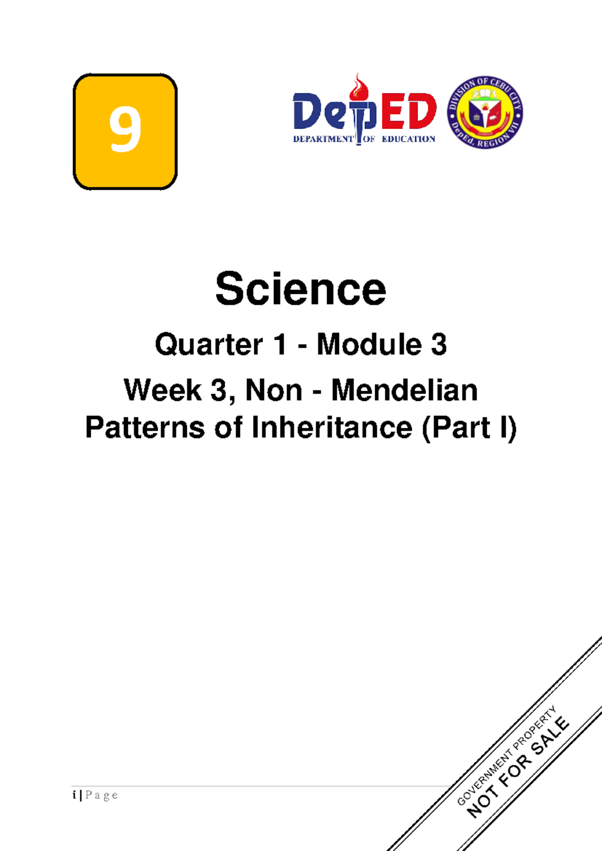 M3 Q1 SCI - Science - Quarter 1 - i | P a g e Science Quarter 1 - Module 3 Week 3, Non ...
