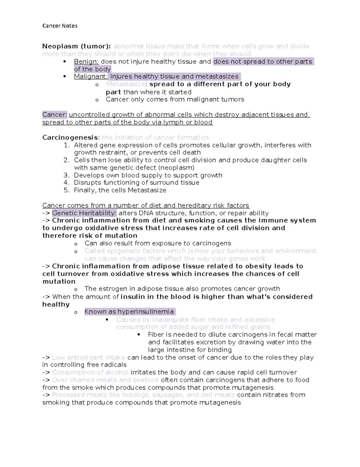 Cancer Notes - Cancer Notes Neoplasm (tumor): abnormal tissue mass that ...