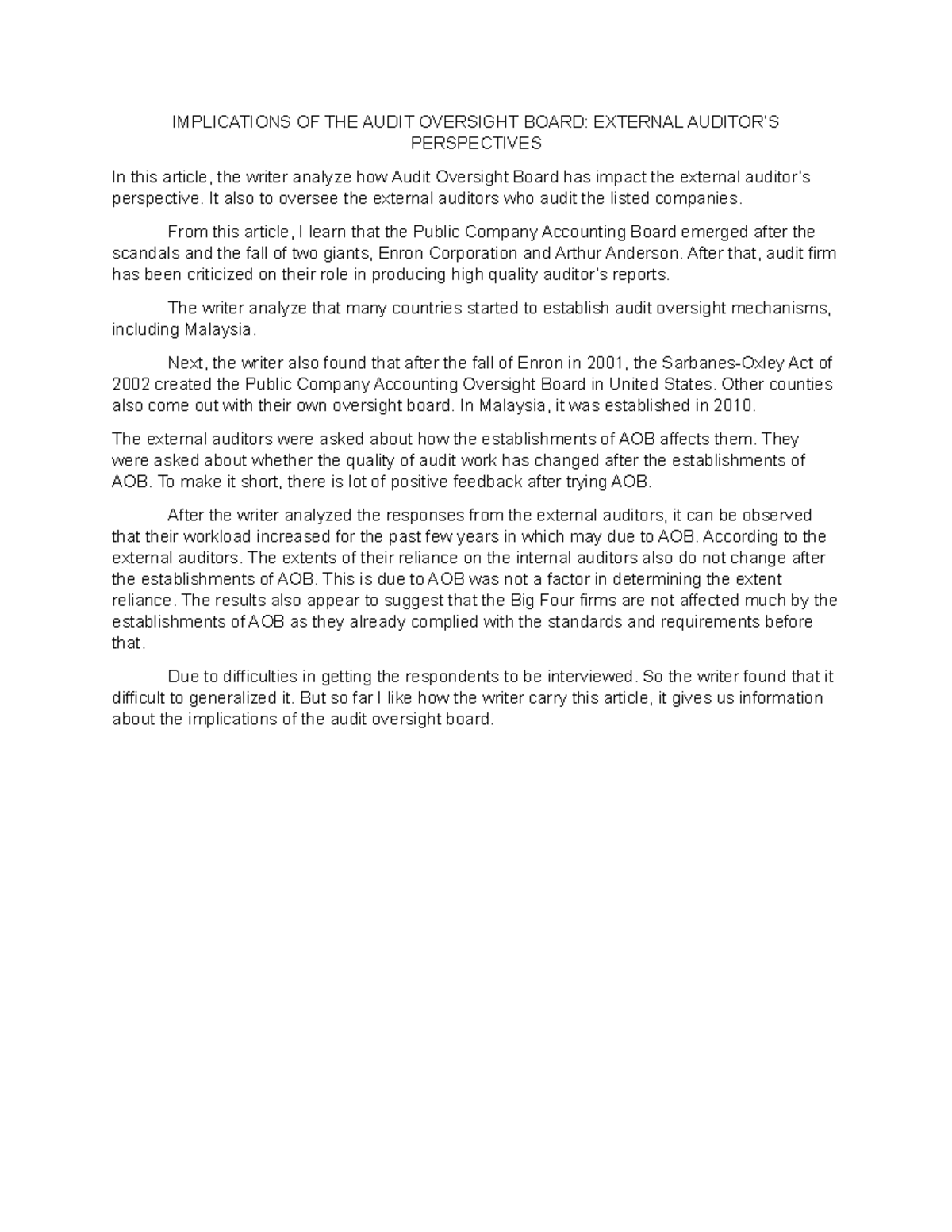 Implications OFdv s sdvsdv sdv THE Audit Oversight BoardImplications ...