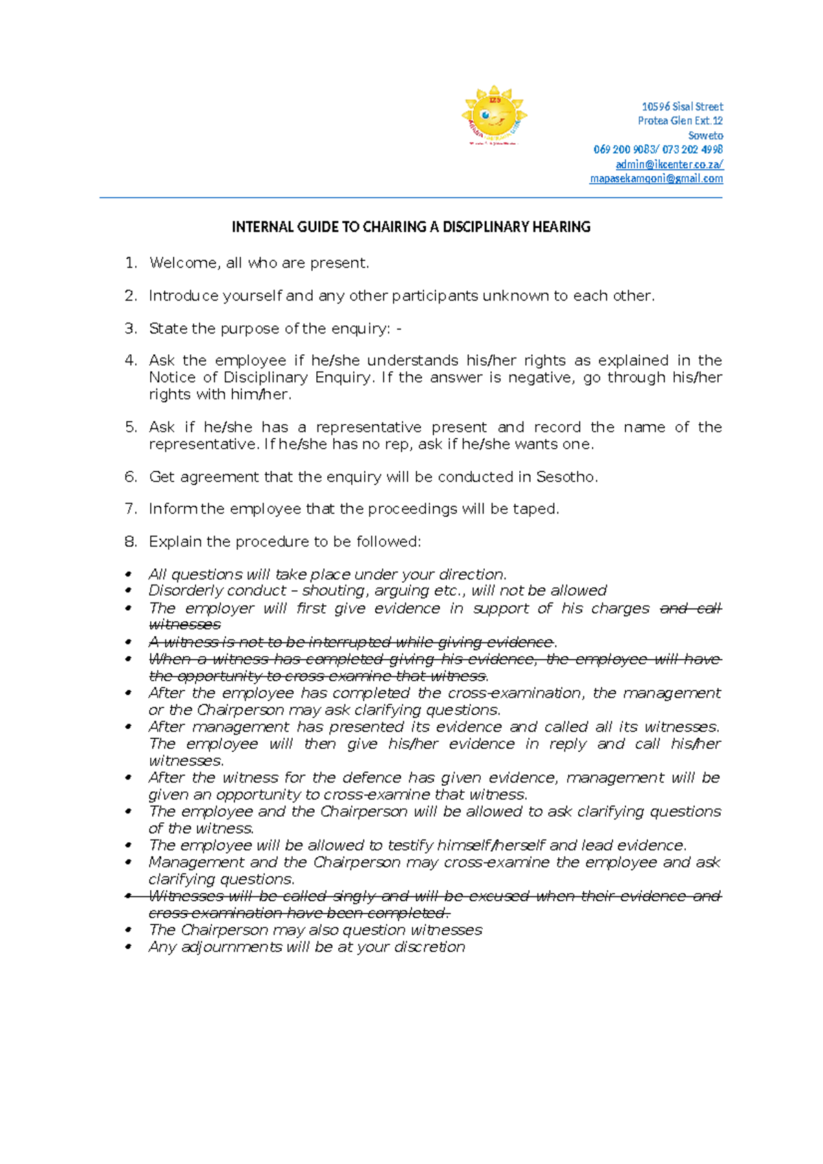 Chairing Disciplinary Hearing Meeting Guidelines - 10596 Sisal Street ...