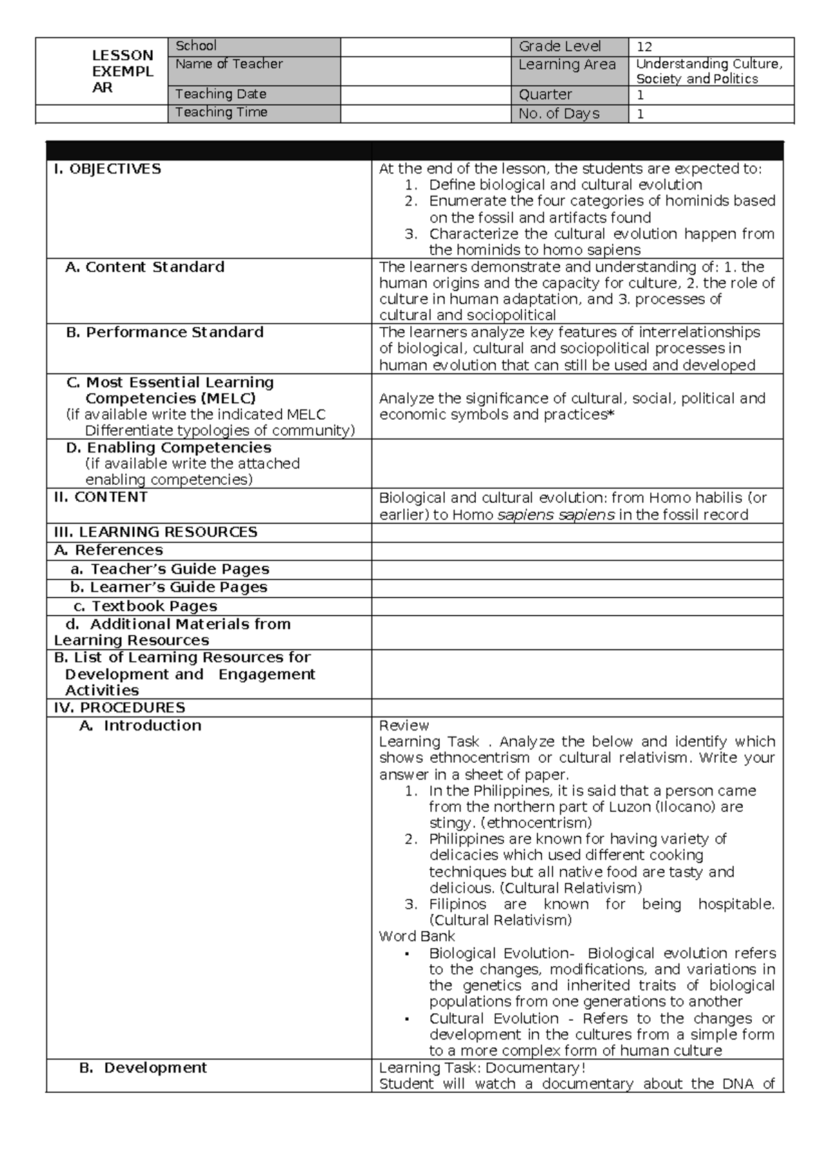 SHS UCSP - SHS MATERIALS - LESSON EXEMPL AR School Grade Level 12 Name ...