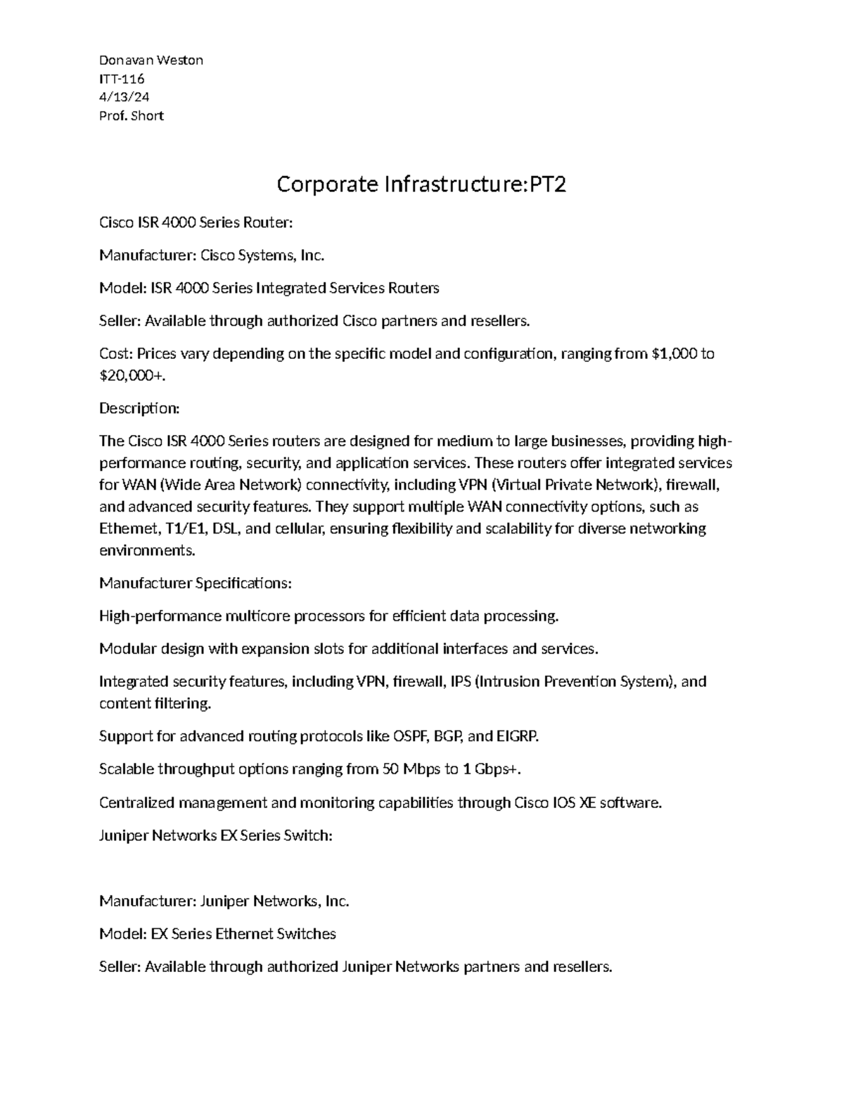 Corporate Infrastructure pt2 - Donavan Weston ITT- 4/13/ Prof. Short ...
