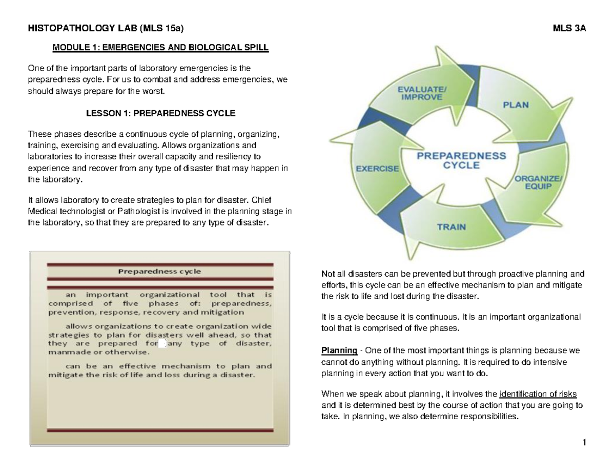 HTP-LAB- Module 1 - Histopathology - MODULE 1: EMERGENCIES AND BIOLOGICAL SPILL One of the ...