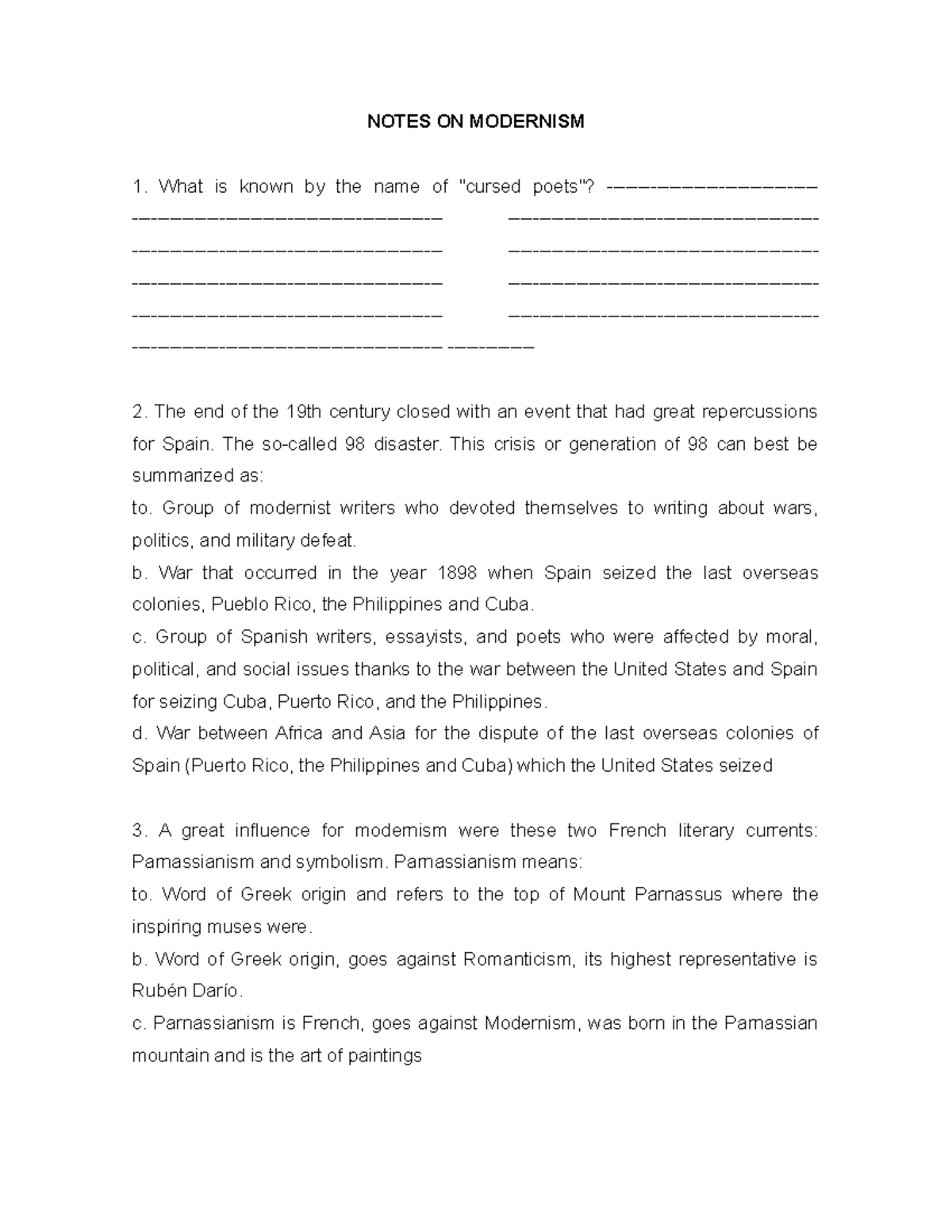 Notes ON Modernism - NOTES ON MODERNISM What is known by the name of ...