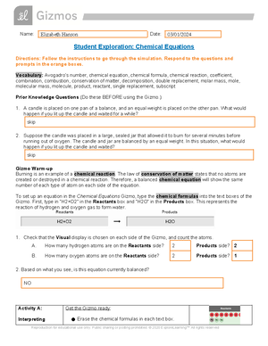 Balancing Chem Equations Gizmos SE - Gizmos are in ClassLink Student ...