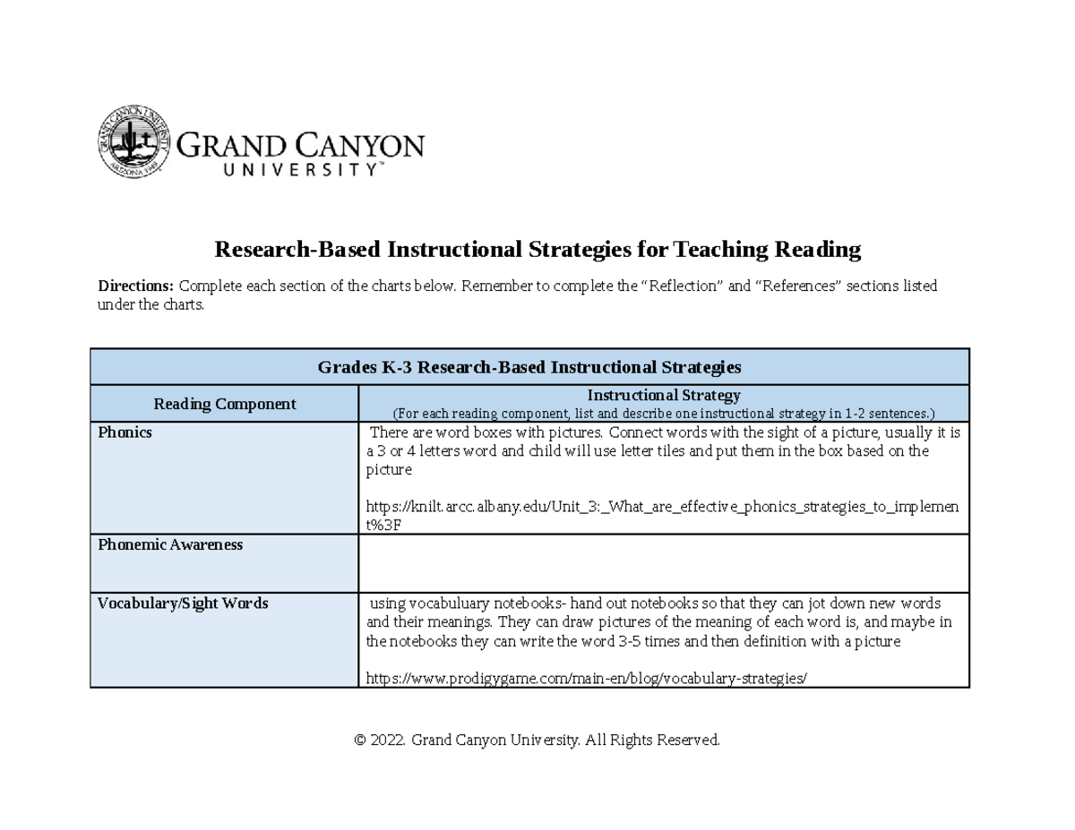 REA-325 T1 Research Based Instructional Strategies for Teaching Reading ...