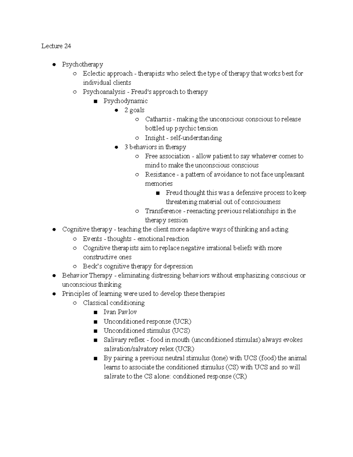 Lecture 24 - This discusses psychotherapy in Bob Malera's class ...
