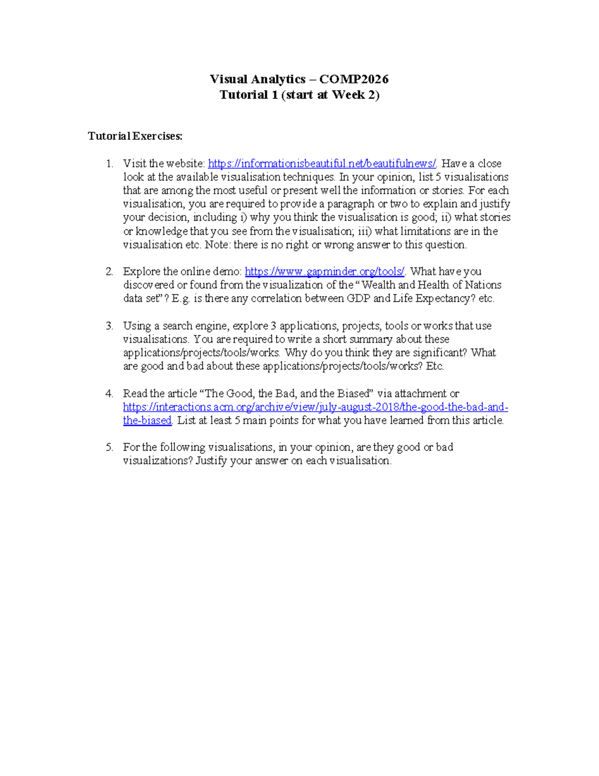 Tutorial 1 2024(1) - tll - Visual Analytics – COMP 2026 Tutorial 1 (start at Week 2) Tutorial ...