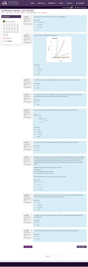 CS 3304 Analysis of algotithm Self Quiz unit 3 - Started on Wednesday ...