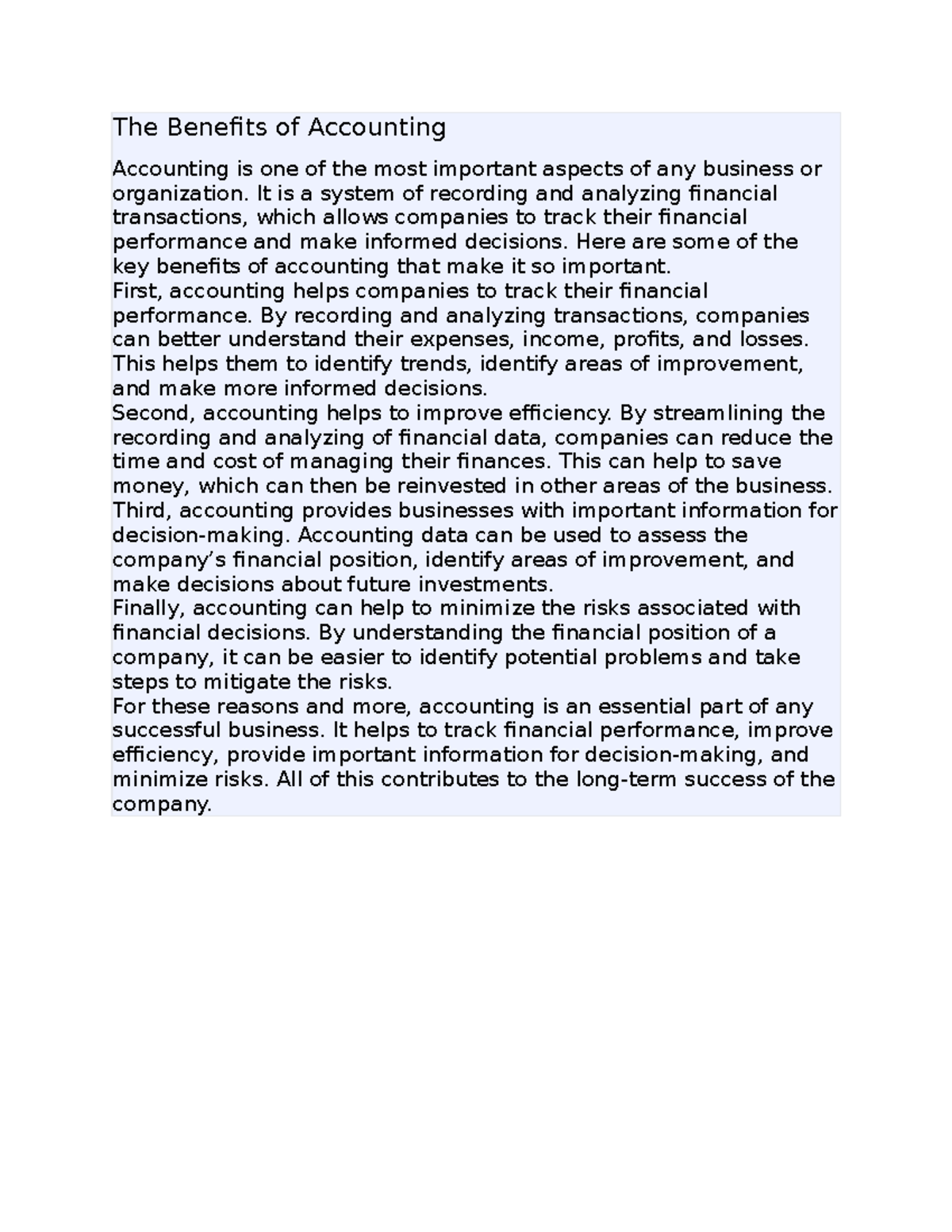 EP 2 - informative - The Benefits of Accounting Accounting is one of ...