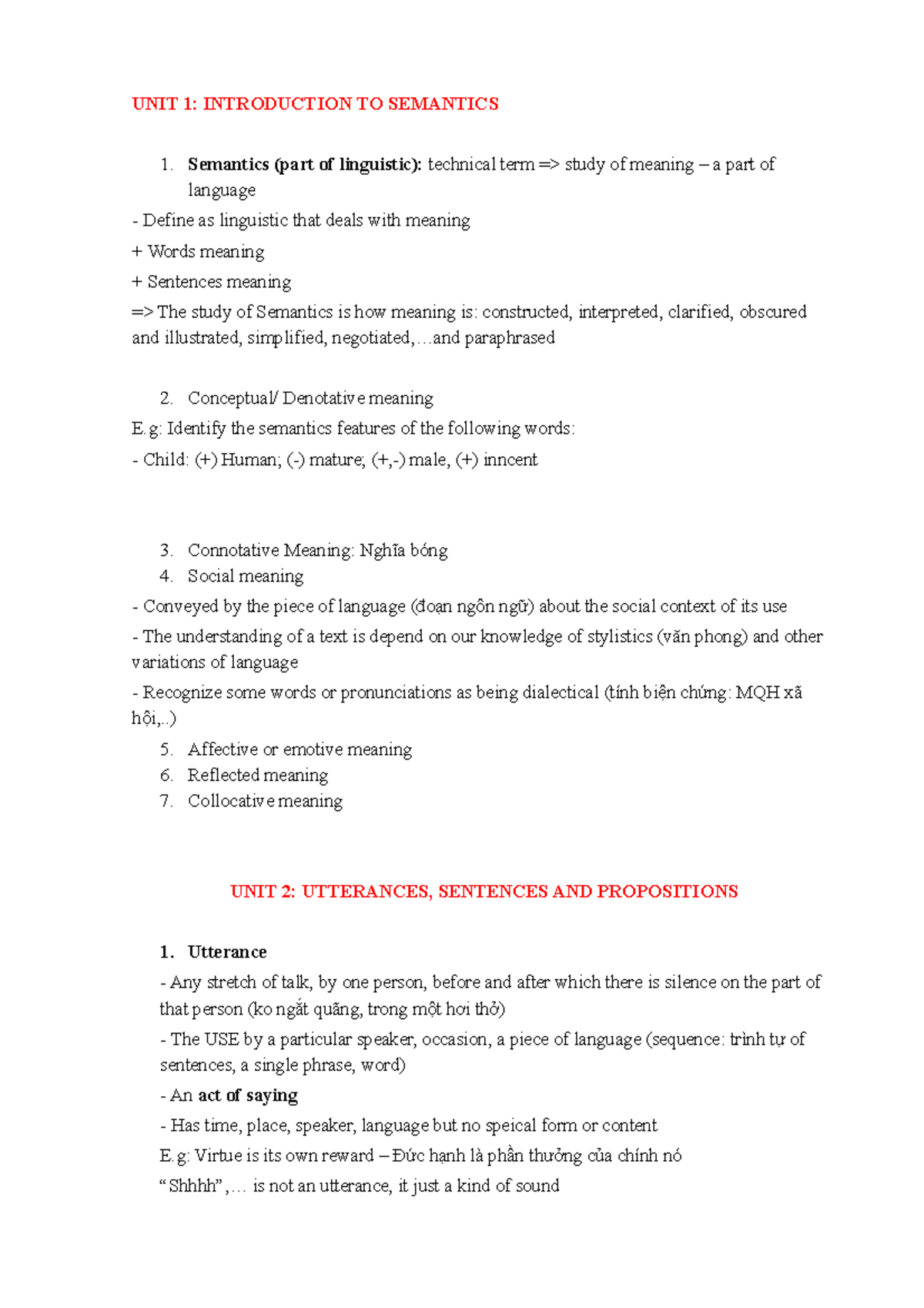 Semantics CLC TATM - UNIT 1: INTRODUCTION TO SEMANTICS 1. Semantics (part of linguistic ...