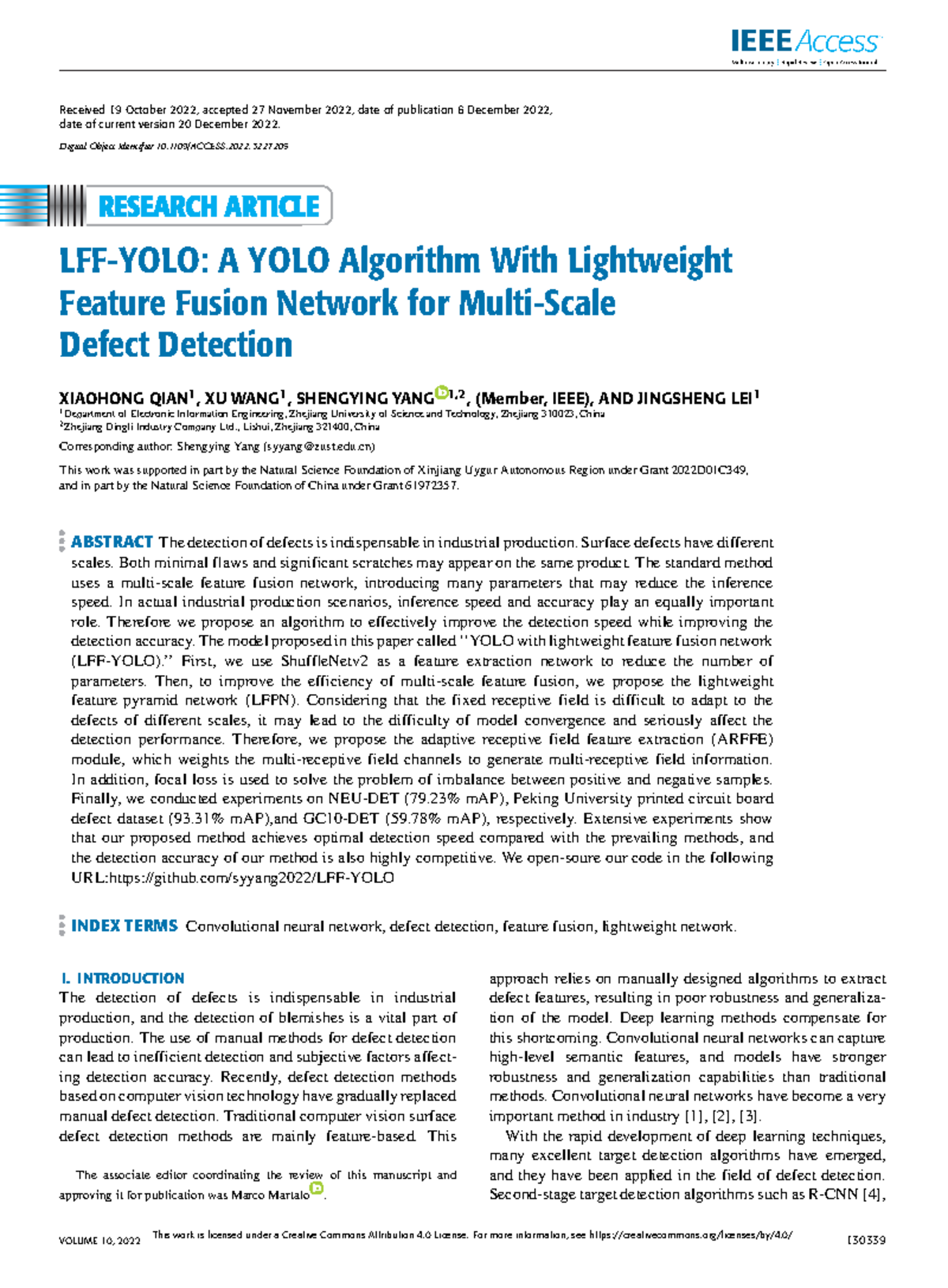 Lff Yolo A Yolo Algorithm With Lightweight Feature Fusion Network For Multi Scale Defect