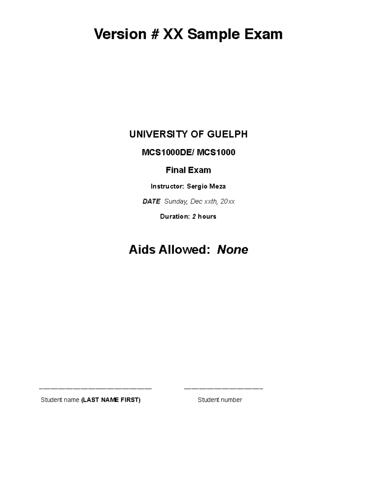 Sample/practice exam 2018, questions and answers - Version # XX Sample ...