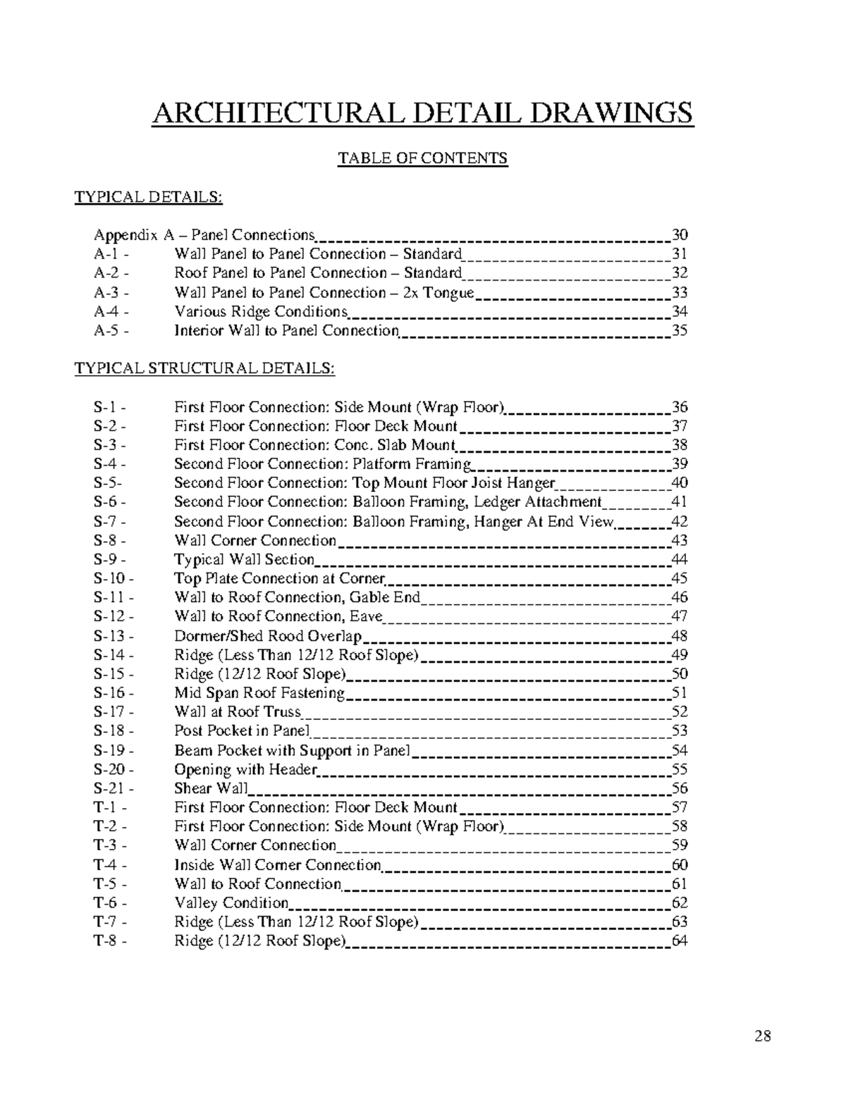 W V SEM architectural-details - ARCHITECTURAL DETAIL DRAWINGS TABLE OF ...