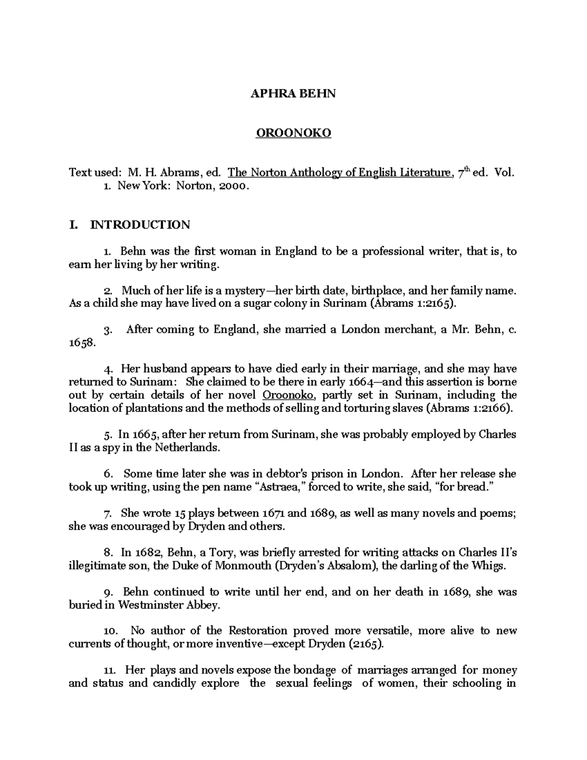 Oroonoko - Handout - A poem about the royal slaves. - APHRA BEHN ...