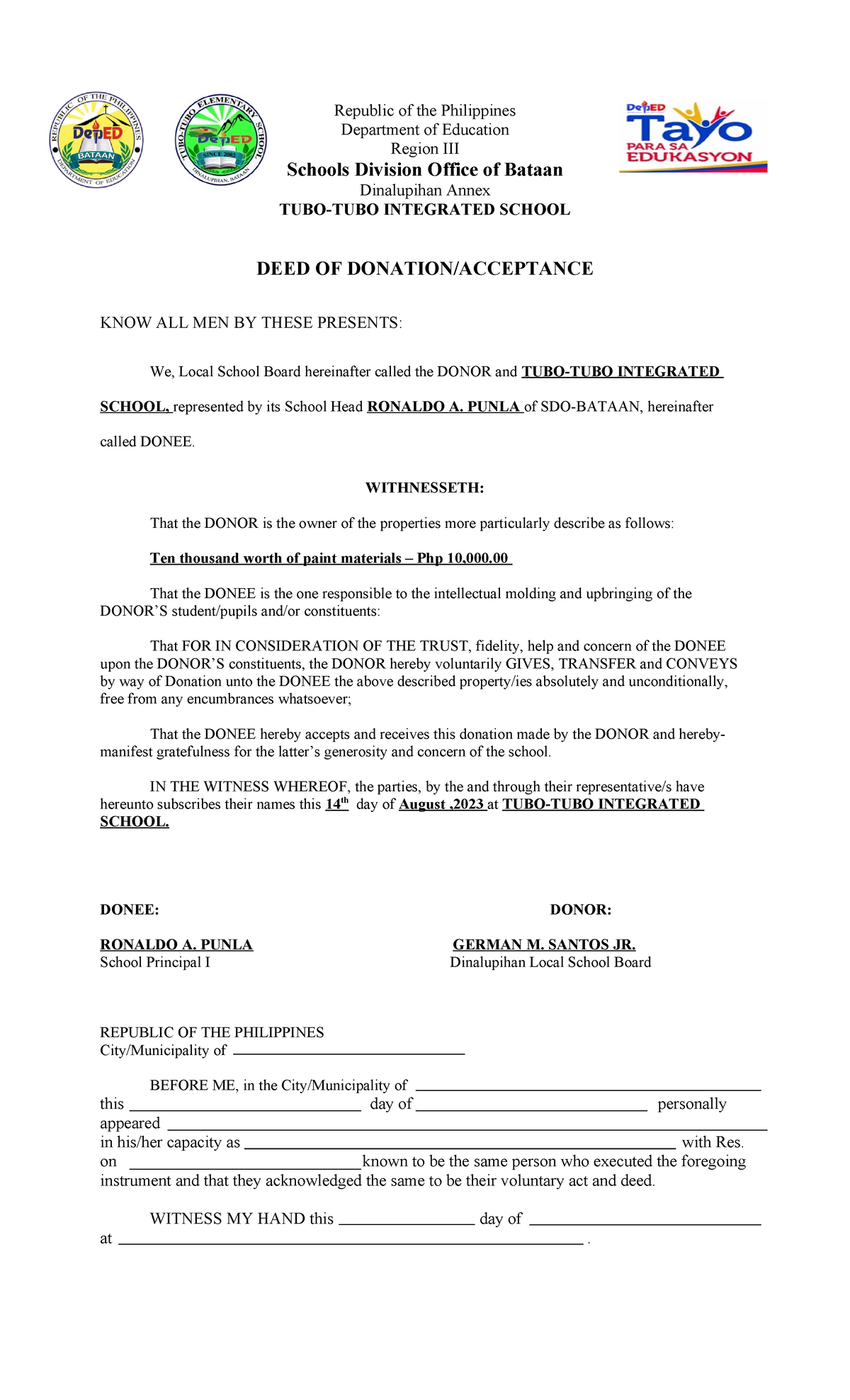 Deeds-of-donation - sample of DOD - Republic of the Philippines ...
