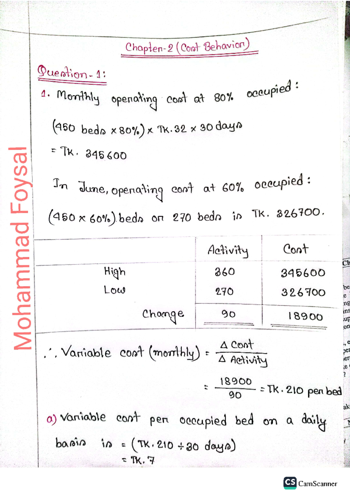 Cost Behvaiour 5 Math - Managerial Accounting - Studocu