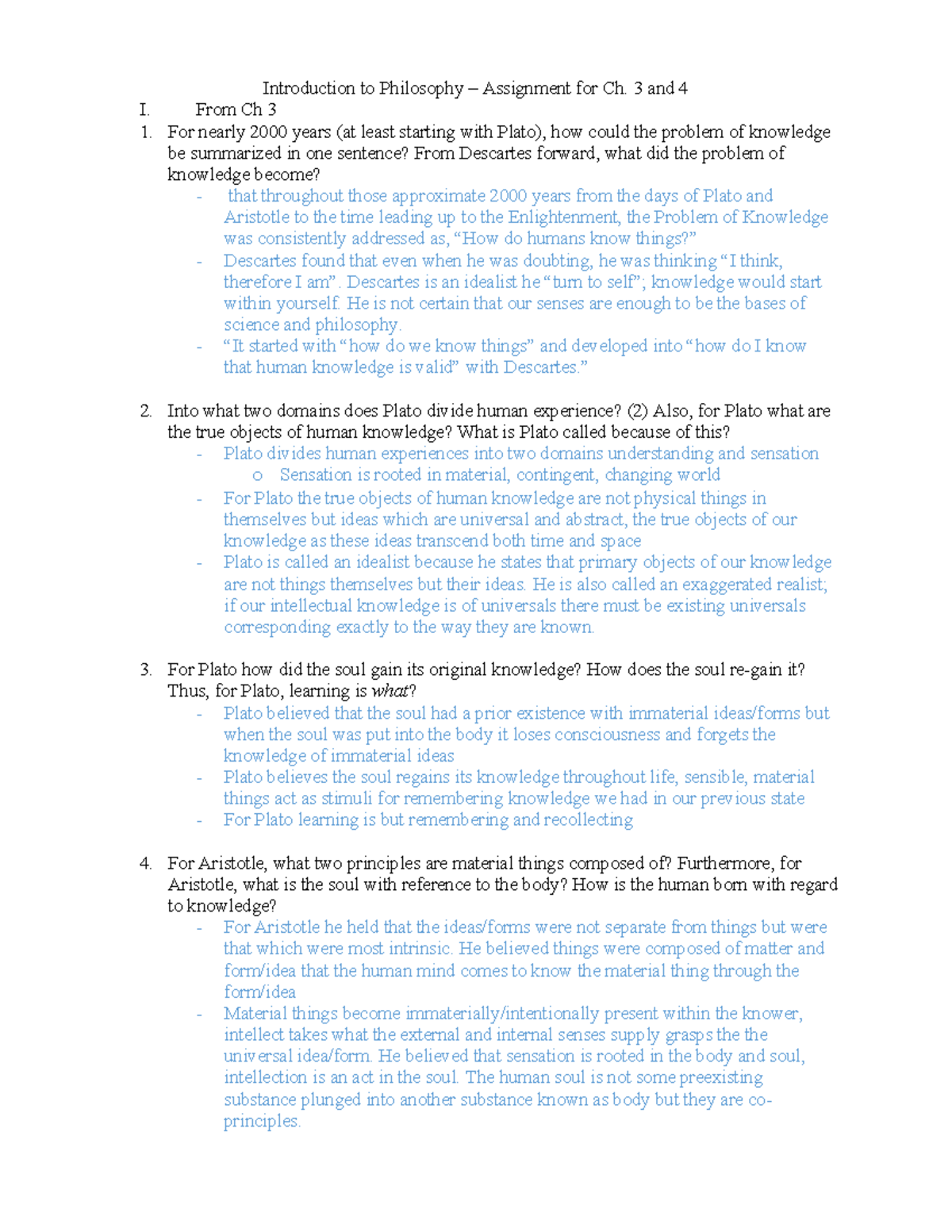 Ch 3 and Ch 4 Homework - notes - Introduction to Philosophy ...
