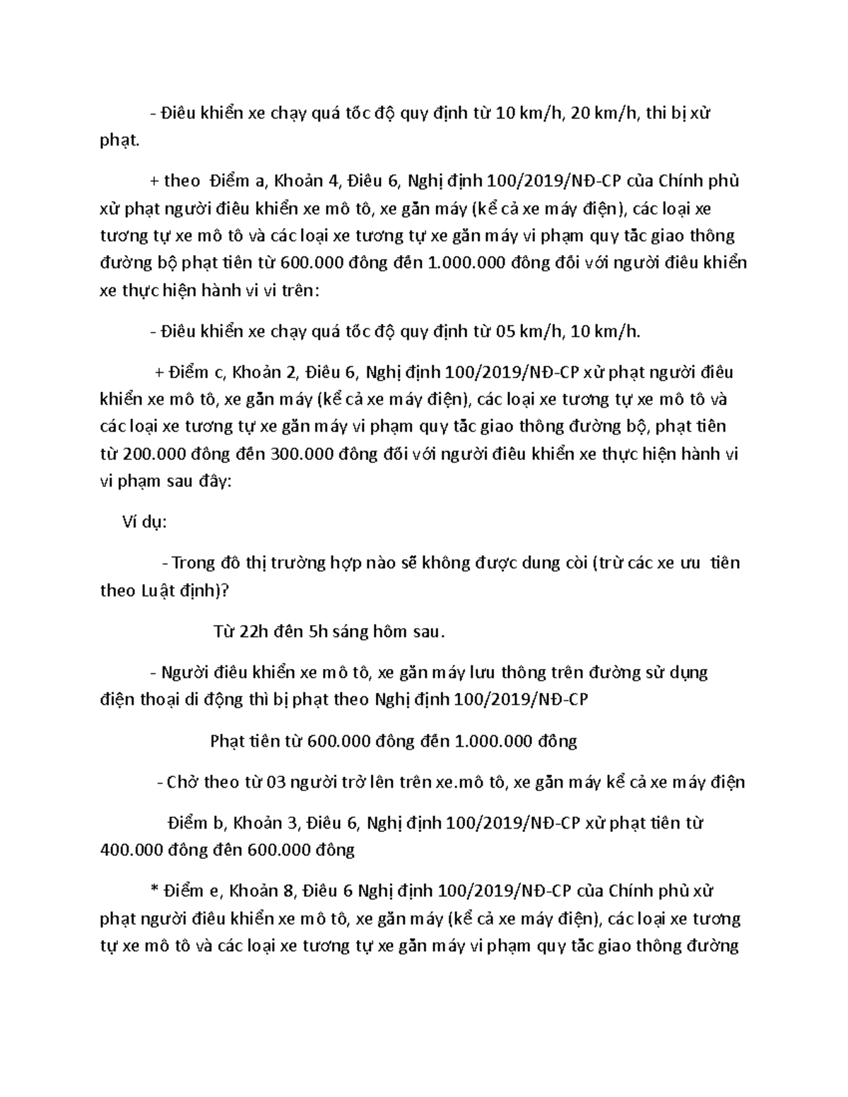 Luat giao thong - Điềều khi n xe ch y quá tốốc đ quy đ nh t 10 km/h, 20 km/h,ểạộịừịử thi b x ph ...