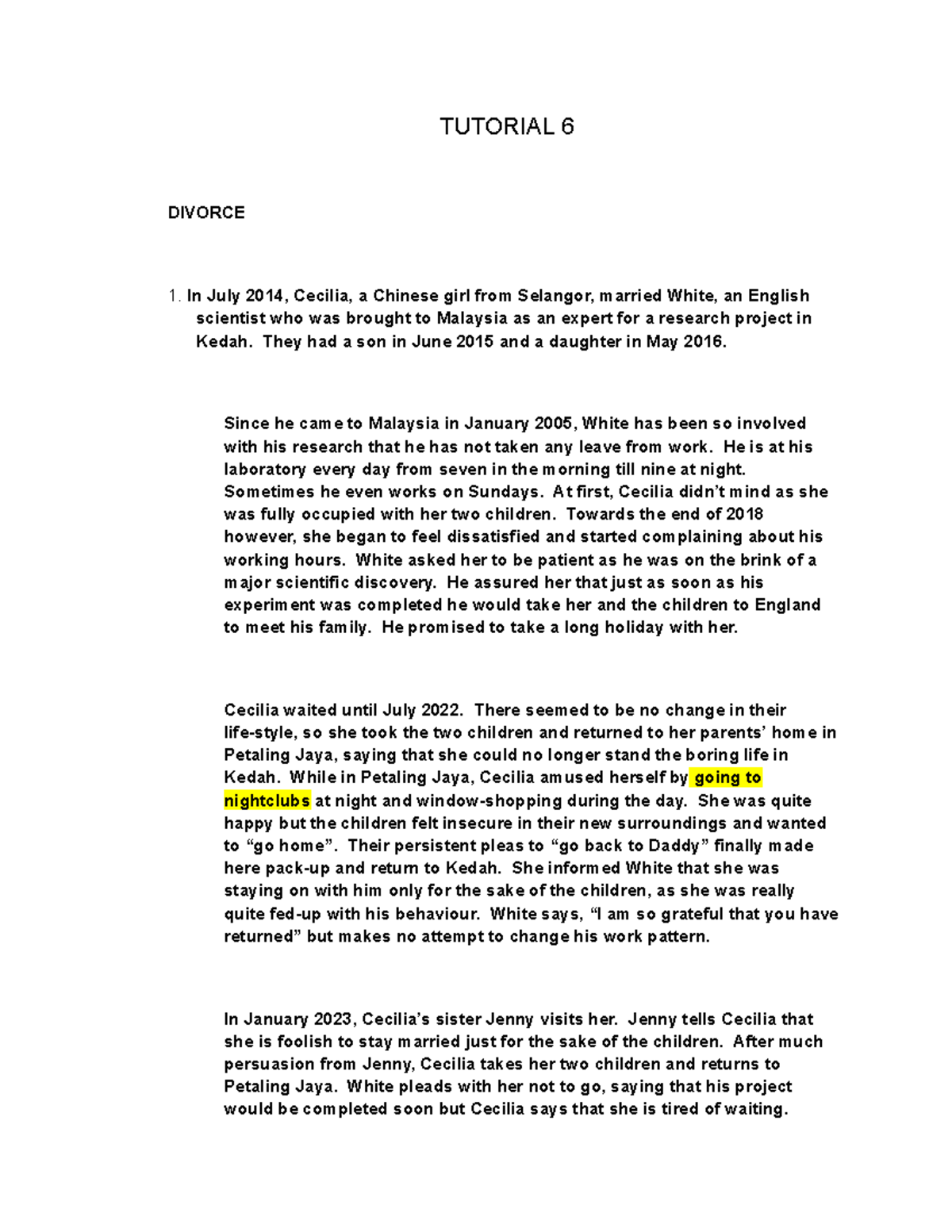 TUTO Famlaw 6- Google Docs - TUTORIAL 6 DIVORCE In July 2014, Cecilia ...